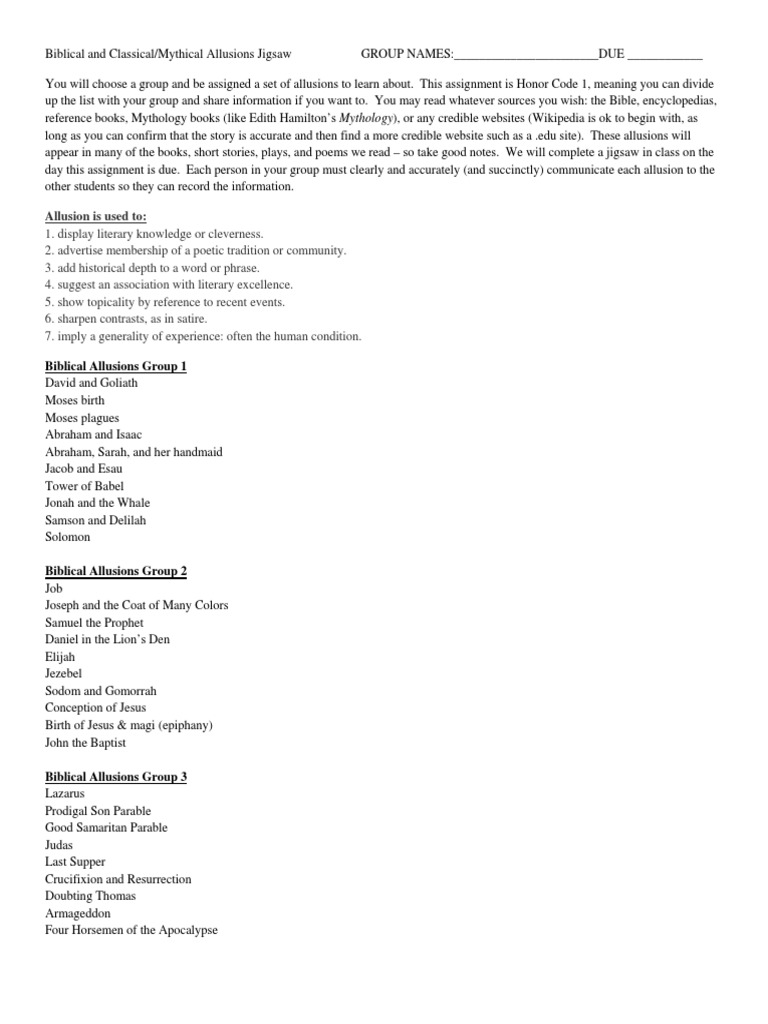 Biblical and Mythical Allusions Guide | PDF | Bible | Mythology