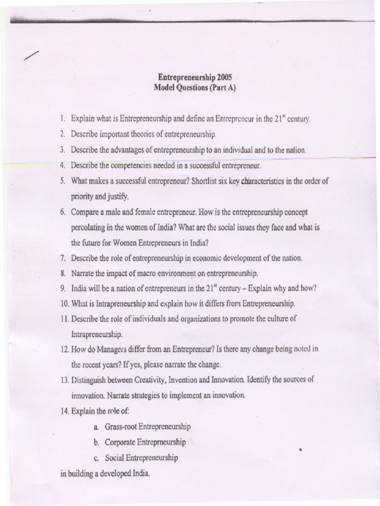 Model Question Paper | Download Free PDF | Entrepreneurship | Innovation