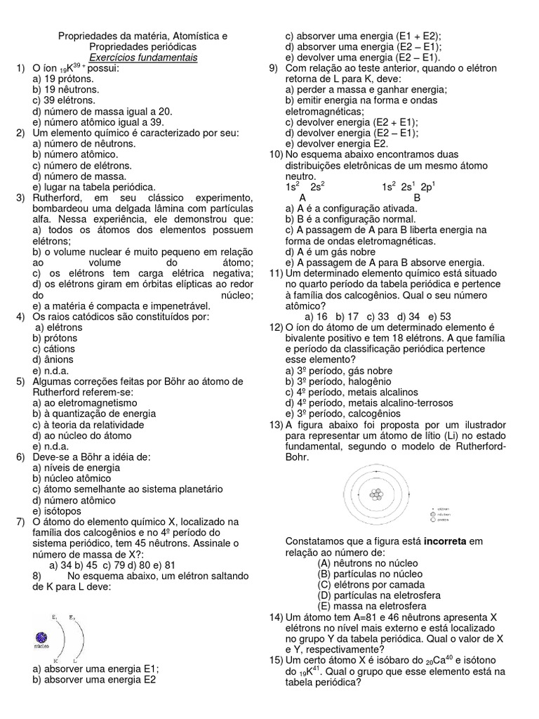 Lista - Prop Da Materia - Atomistica - Prop Periódicas | PDF | Granizo ...