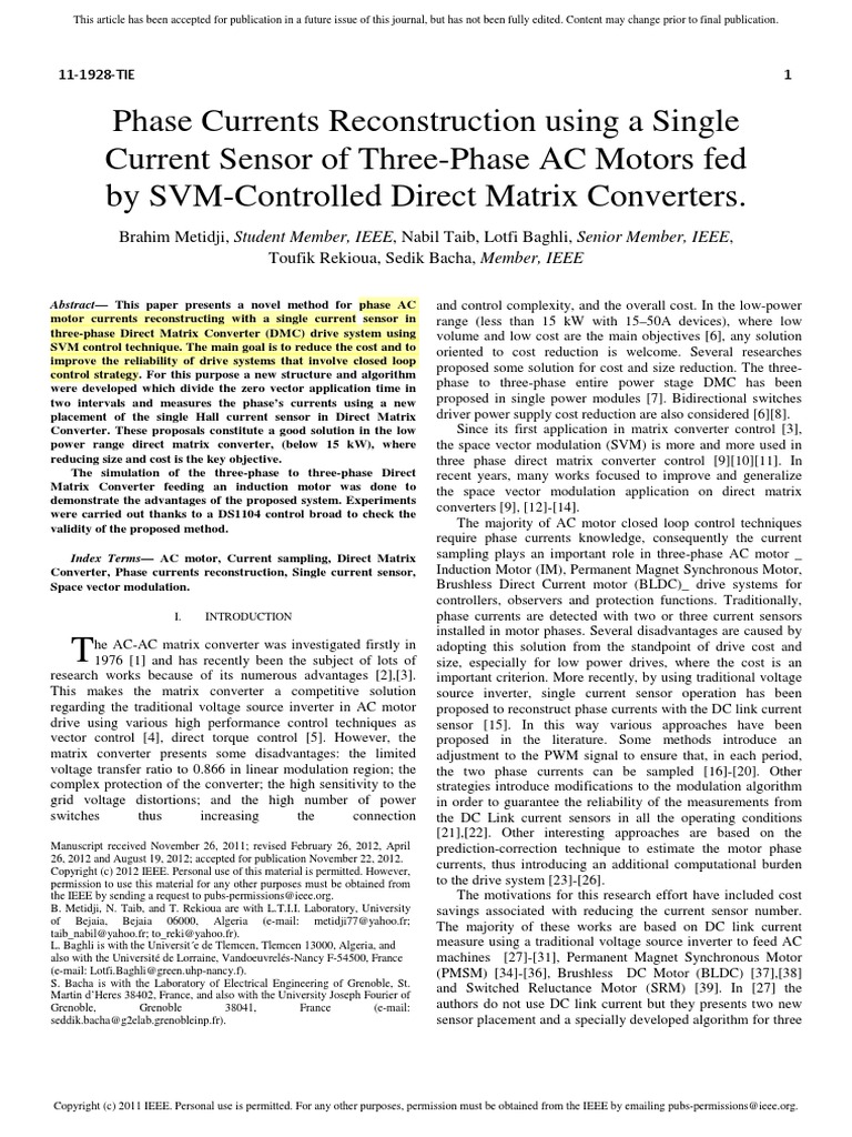 Phase Currents Reconstruction Using A Single Current Sensor of Three ...