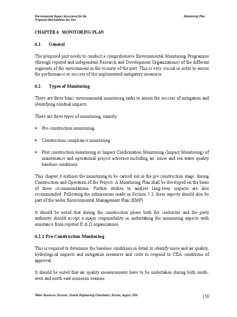 Chapter 6 - Monitoring Plan | PDF | Environmental Monitoring ...