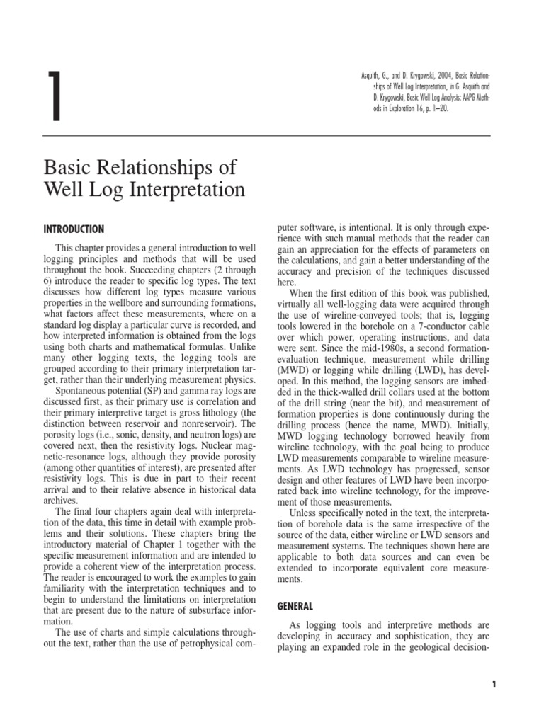 1 Basic Relationships of Well Logs Interpretation | PDF | Porosity ...