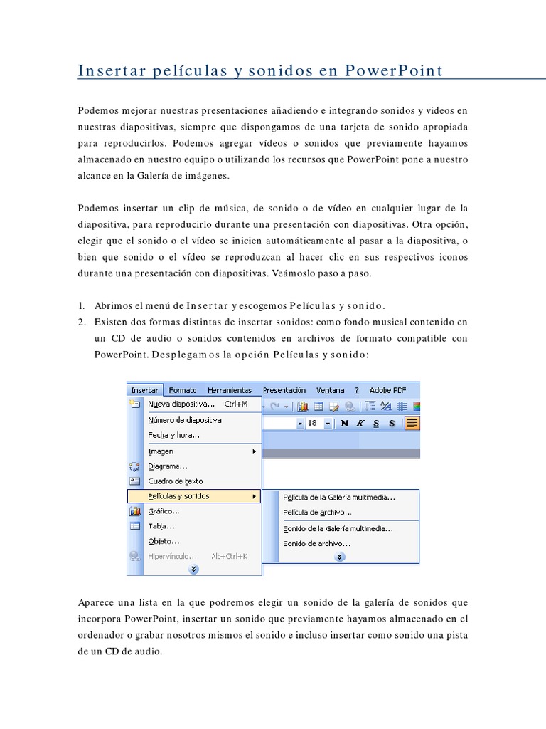 Insertar Sonidos y Videos en PowerPoint | PDF | Microsoft PowerPoint | Informática y tecnología ...