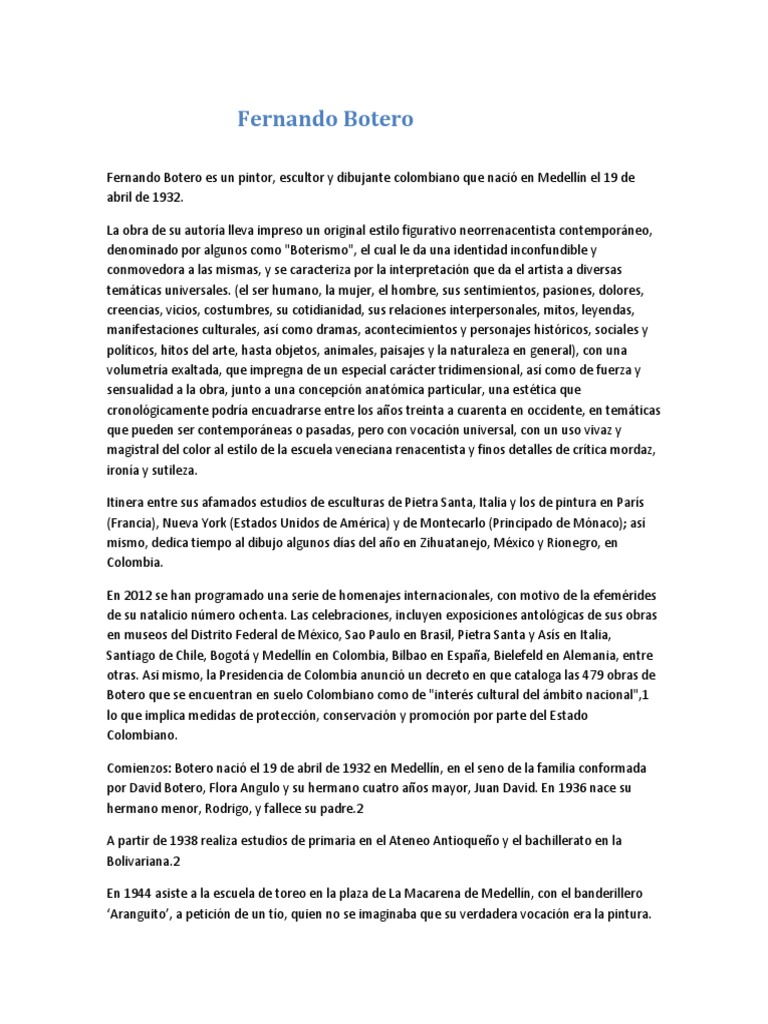 Fernando Botero: Arte y Legado | PDF | Artes (general)