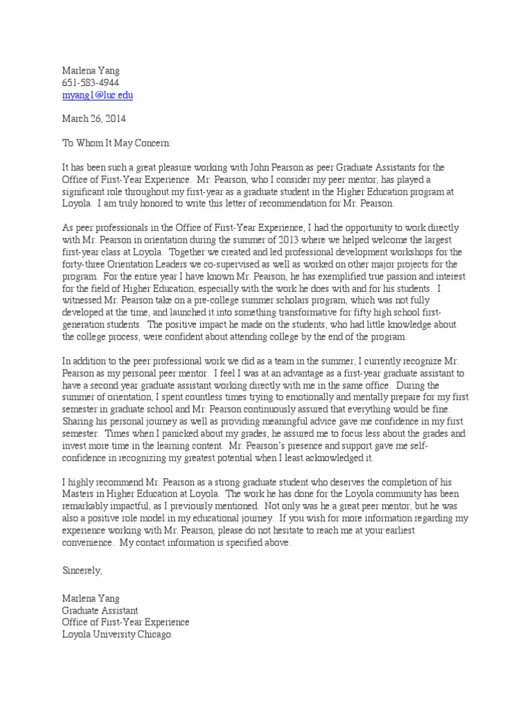John Pearson Letter of Recommendation | PDF | Graduate School | Mentorship