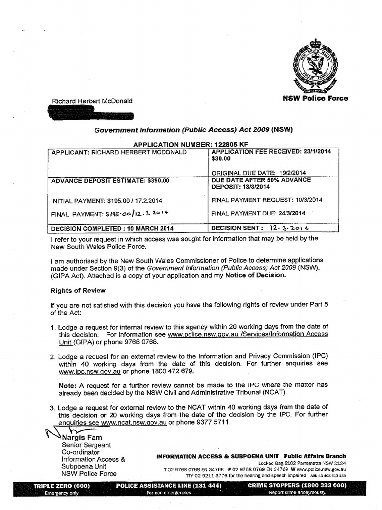 GIPA Document Listing Criminal Convictions Held by NSW Police Officers ...