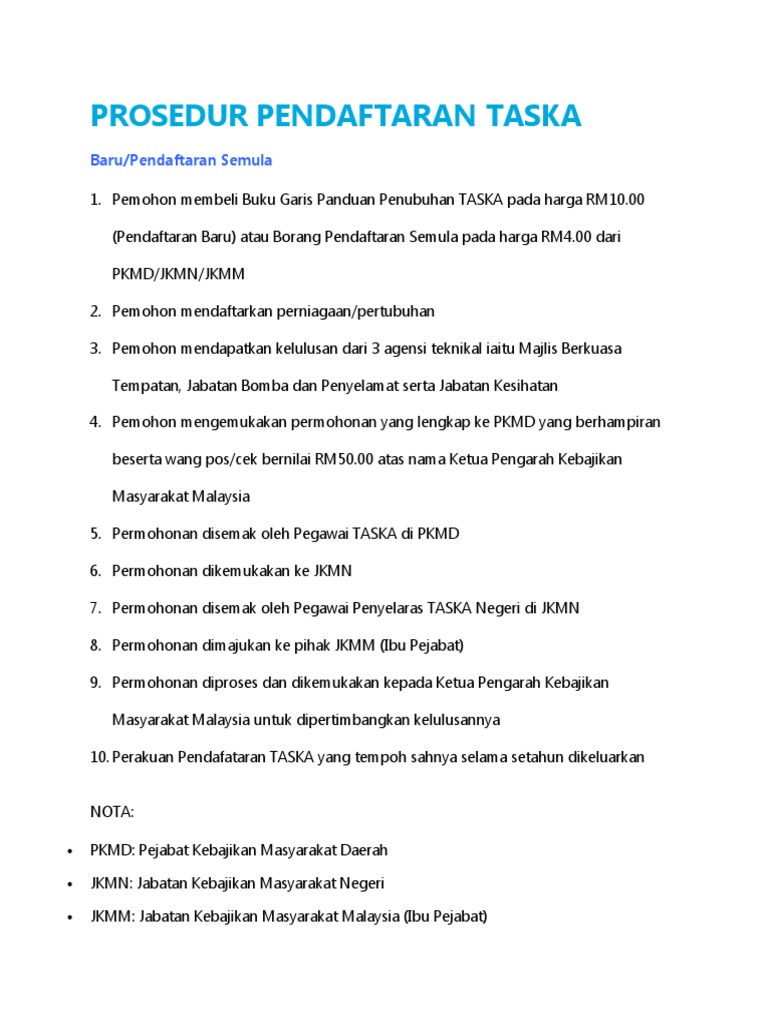 Prosedur Pendaftaran TASKA | PDF