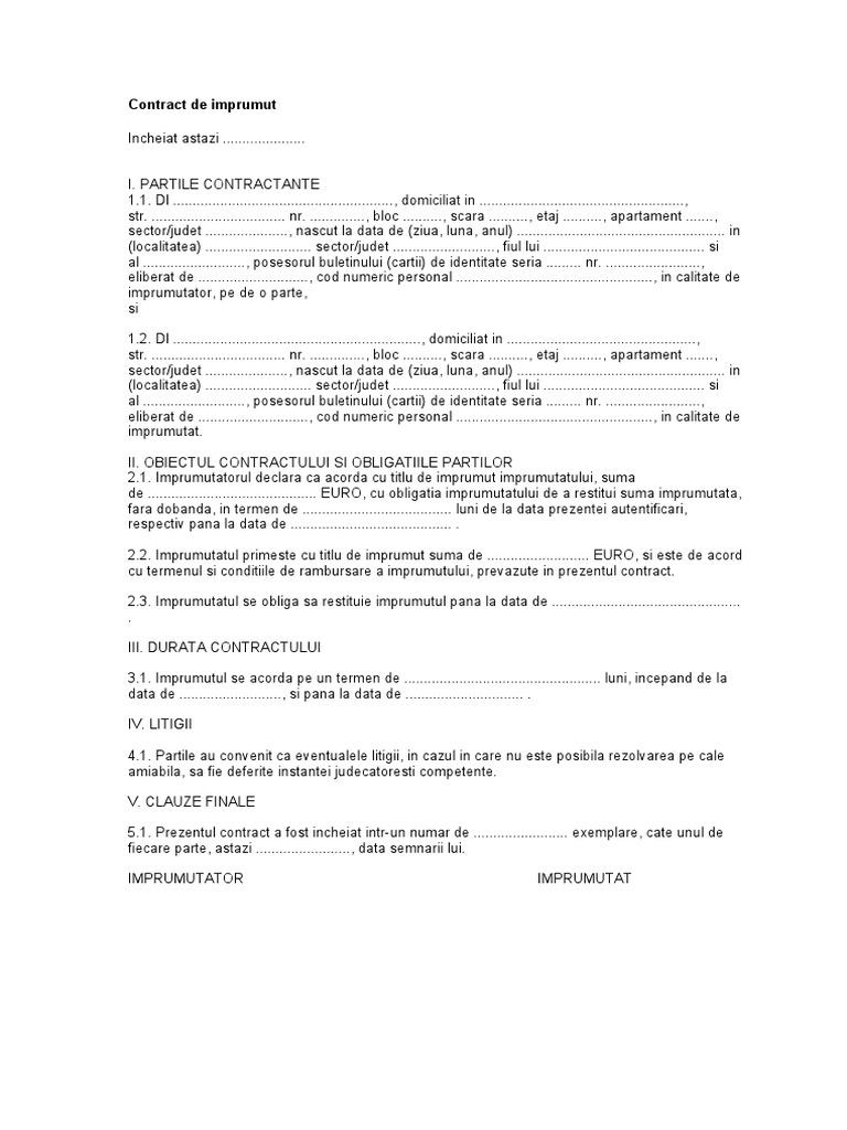 Contract De Imprumut