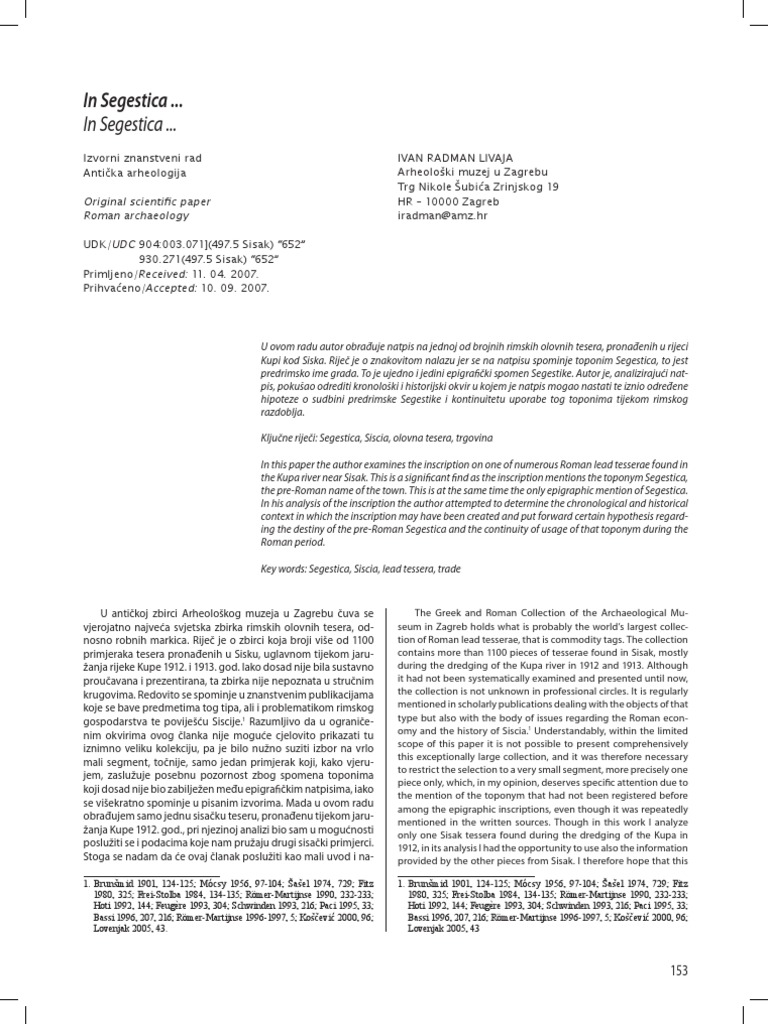 Ivan Radman Livaja - in Segestica ... | PDF | Ancient Rome