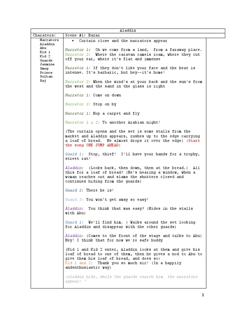 Aladdin Script | PDF | Stories Within One Thousand And One Nights | One ...