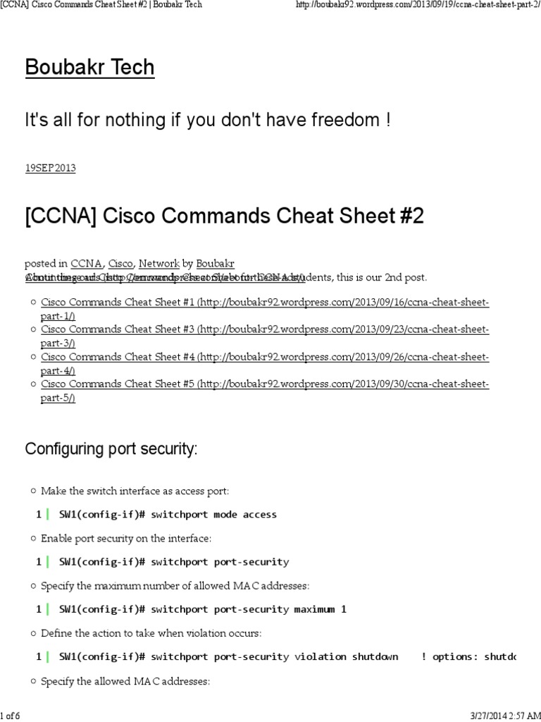 (CCNA) Cisco Commands Cheat Sheet #2 | PDF | Internet Standards ...