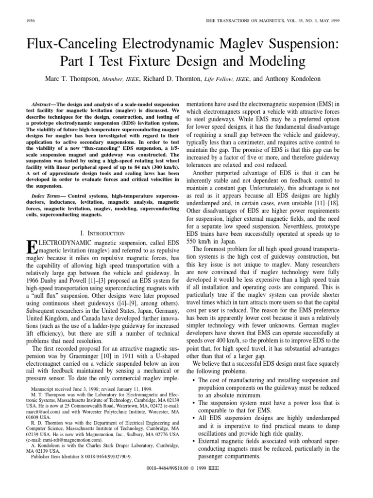 Flux-Canceling Electrodynamic Maglev Suspension: Part I Test Fixture ...