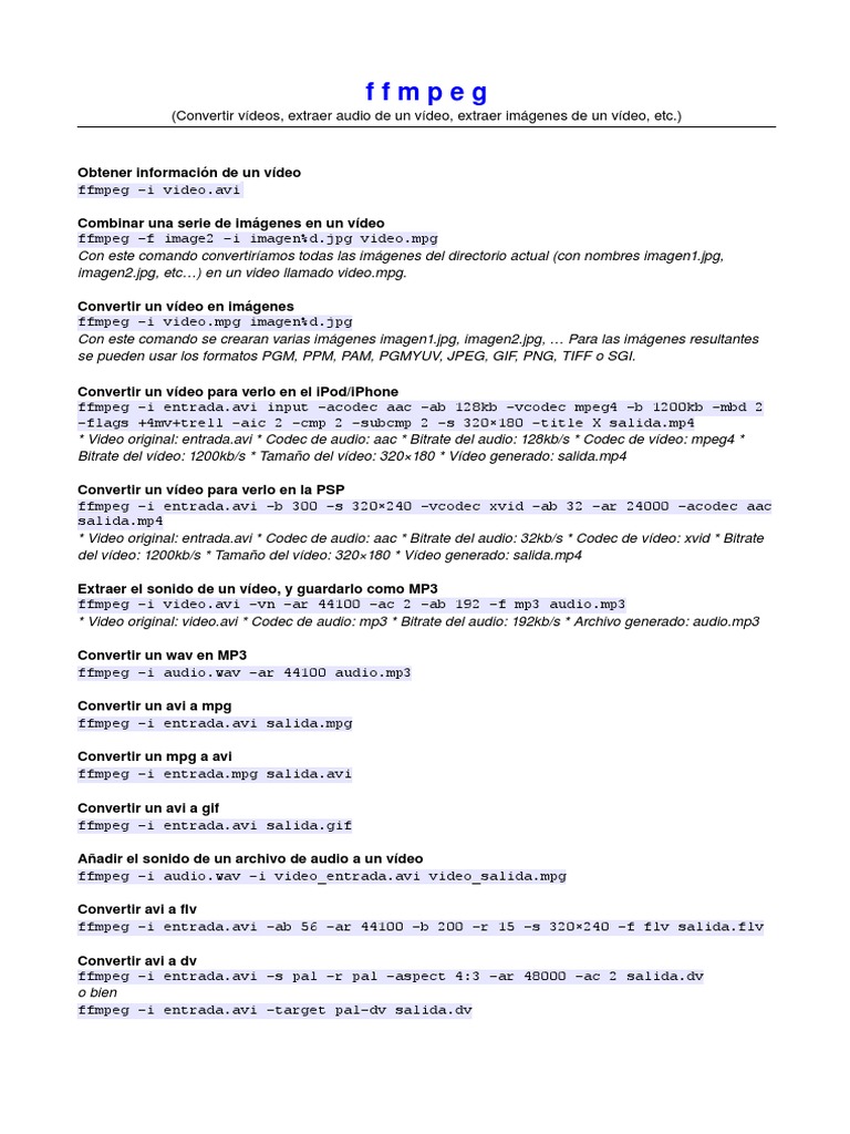 Guía Completa de Comandos FFmpeg | PDF | Mp3 | Códec
