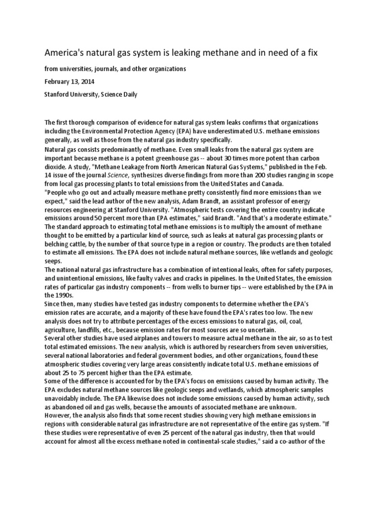 Apes in The News Americas Natural Gas System Is Leaking Methane and in ...