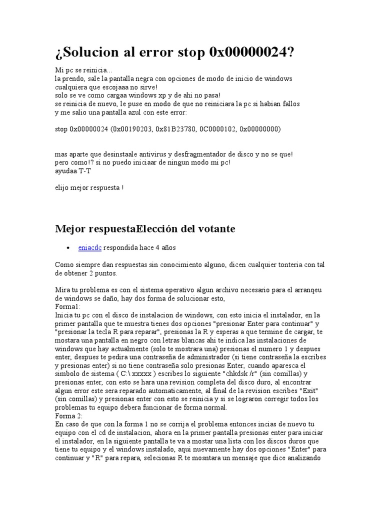 Solución al Error Stop 0x00000024 en XP | PDF | Microsoft Windows | Archivo de computadora