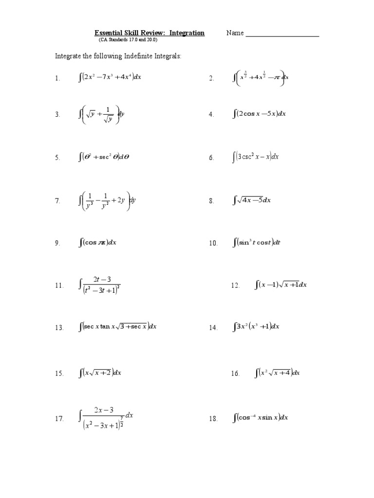Indefinite Integral Practice Problems | PDF
