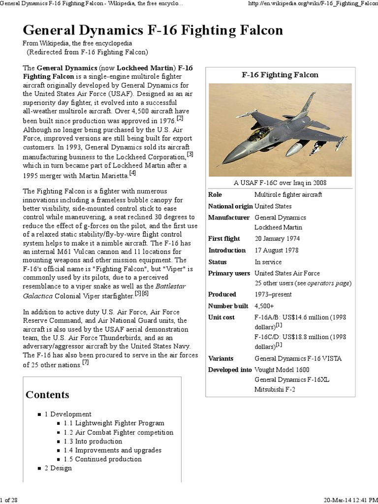 General Dynamics F-16 Fighting Falcon - Wikipedia, The Free ...