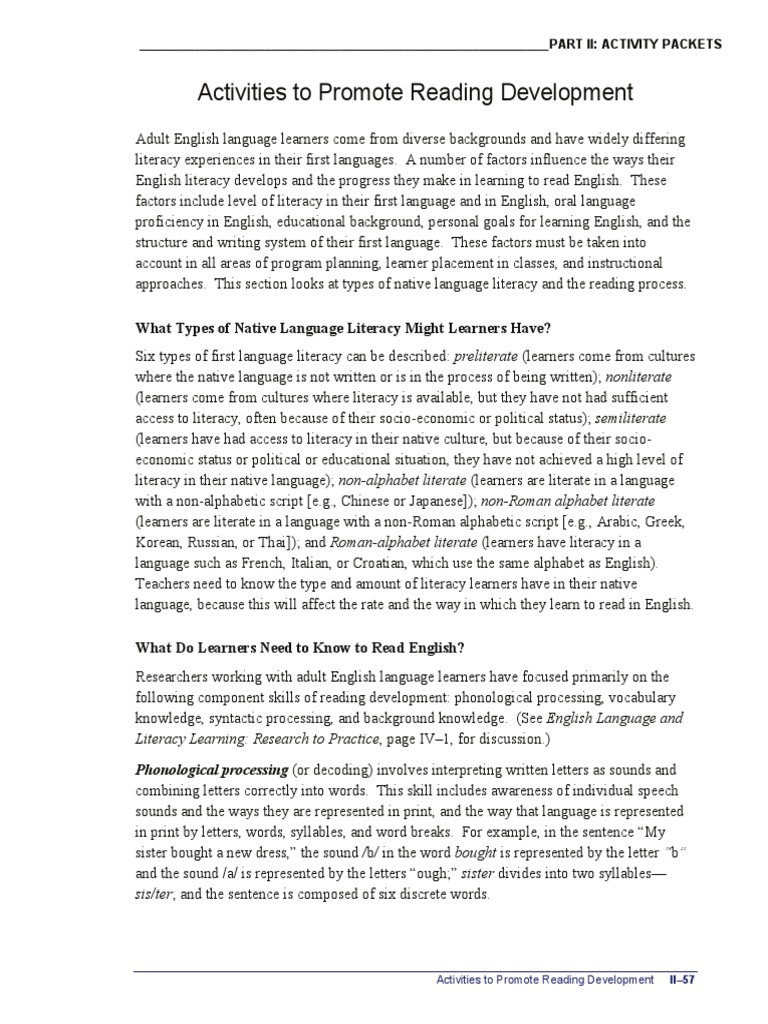 Activities To Promote Reading Development: What Types of Native ...