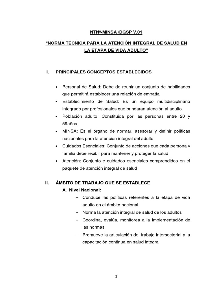 Norma Técnica para La Atención Integral de Salud en La Etapa de Vida | PDF | Adultos | Hospital