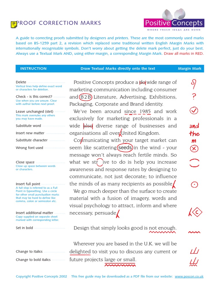 Positive Concepts: Proof Correction Marks | PDF | Quotation Mark | Marketing Communications
