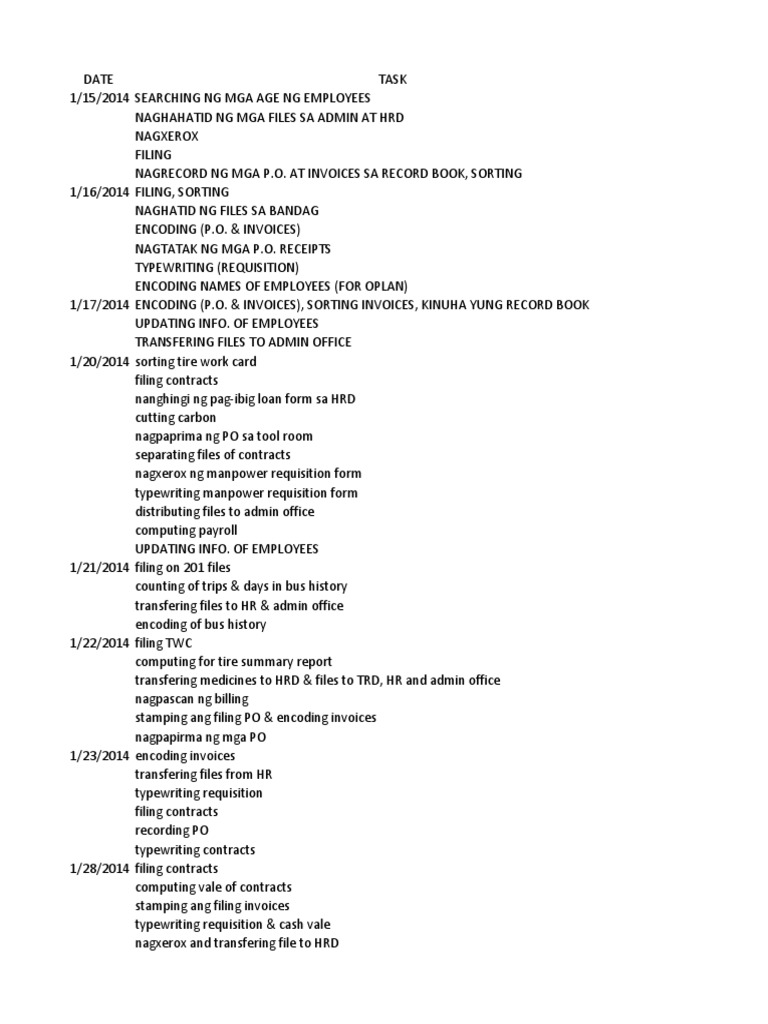 Ojt Daily Task | Business Documents | Accounting