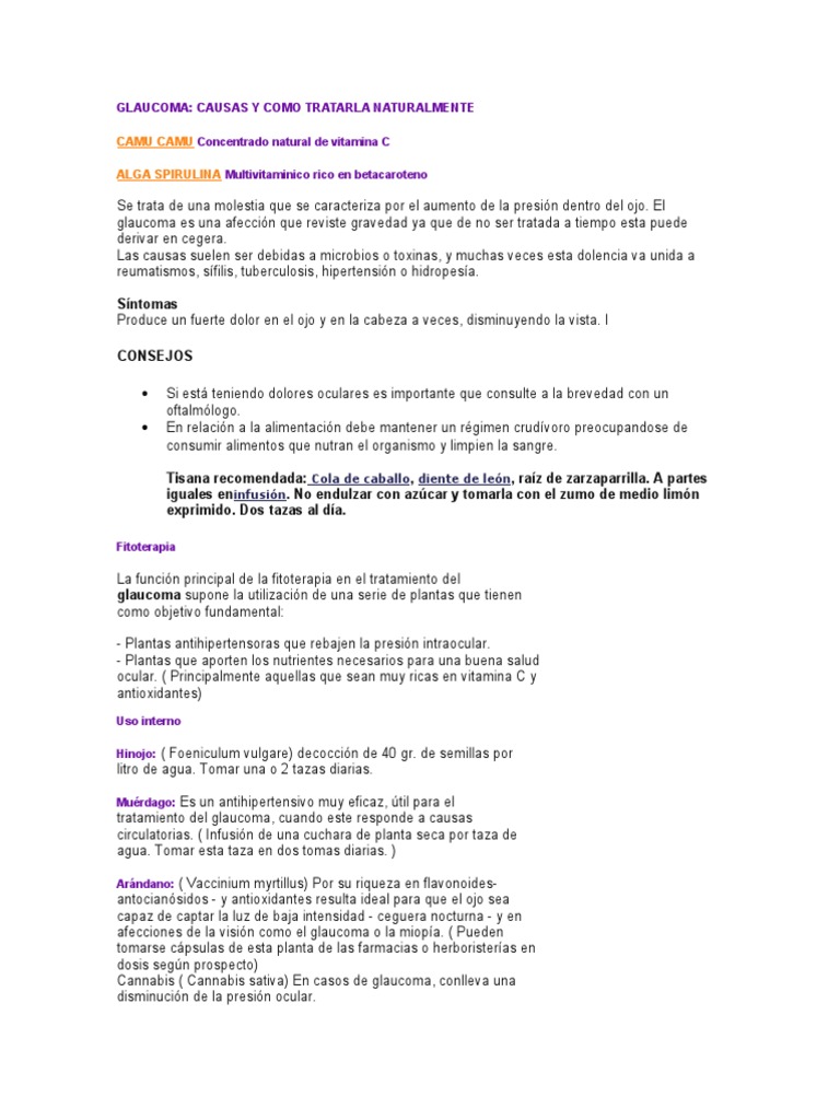 GLAUCOMA Remedios Naturales, MUY INTERESANTES PARA LOS OJOS | PDF ...