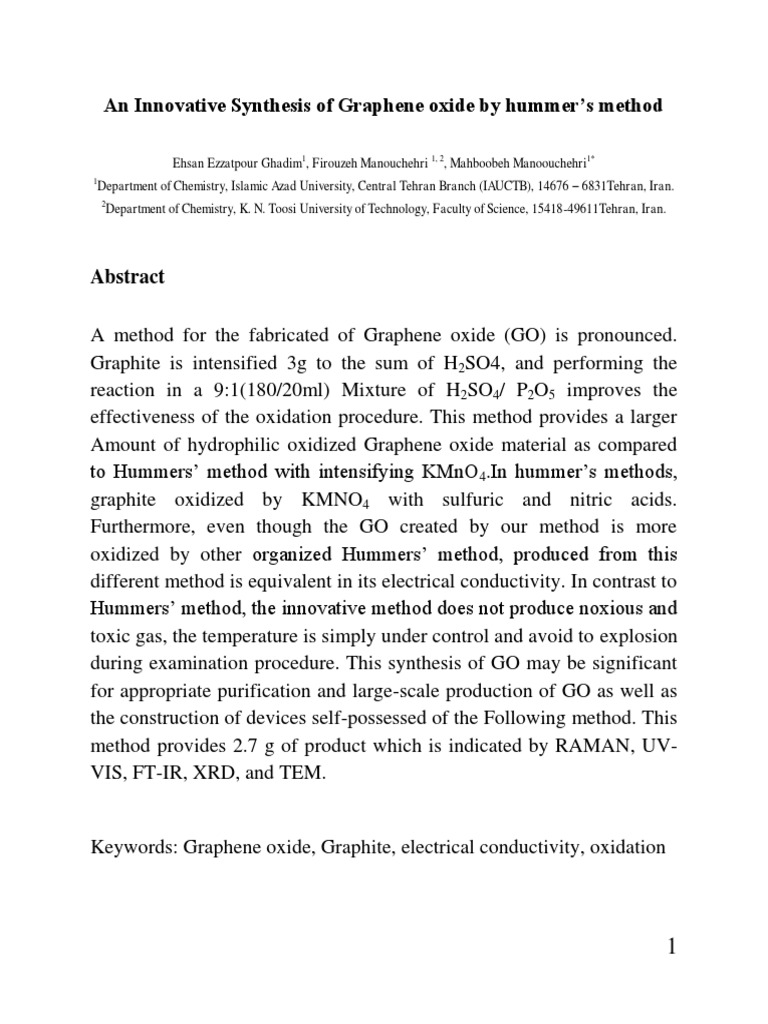 An Innovative Synthesis of Graphene Oxide by Hummer's Method | PDF ...