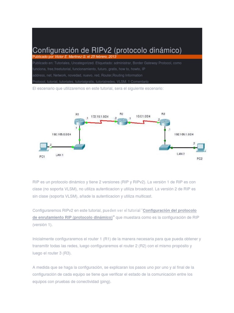 Configuración de RIPv2, Ospf, Eigrp | PDF | Enrutador (Computación) | Dirección IP