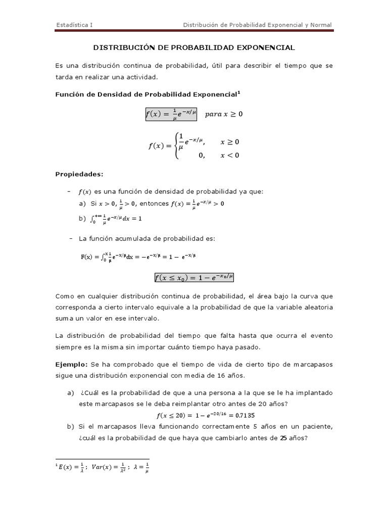 Distribución de Probabilidad Exponencial y Normal | PDF | Distribución normal | Distribución de ...