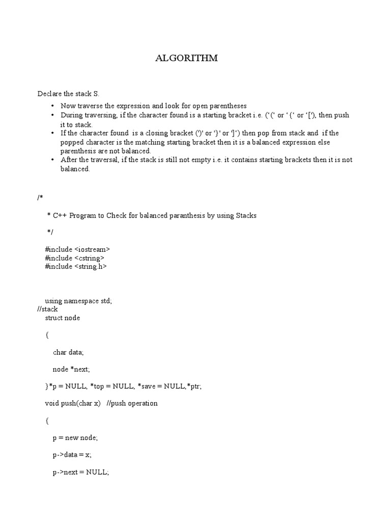 Check Balanced Parentheses in C++ | PDF | Computer Programming ...