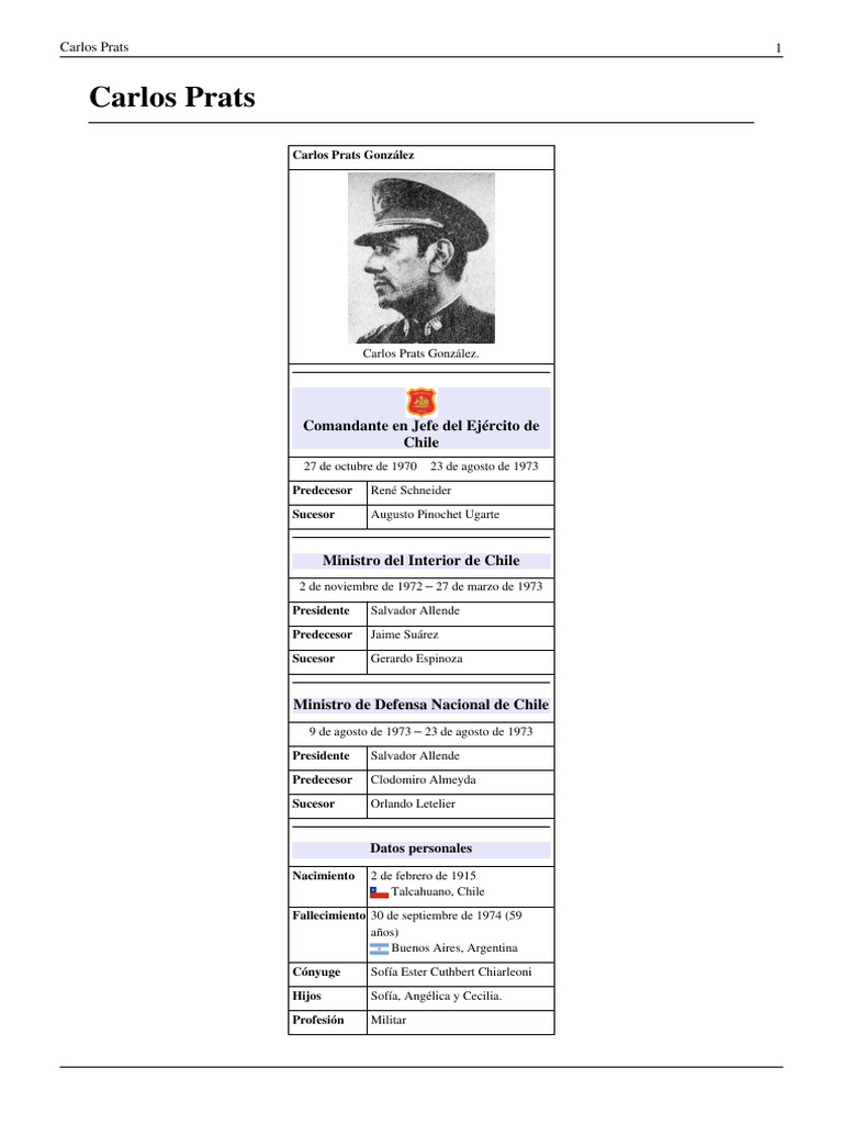 Carlos Prats González: Comandante del Ejército | PDF | Augusto Pinochet ...