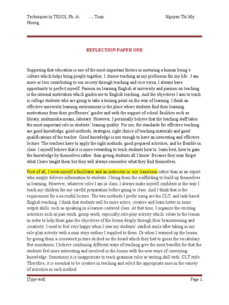 Reflection Paper One: (Type Text) | PDF | Motivation | Motivational