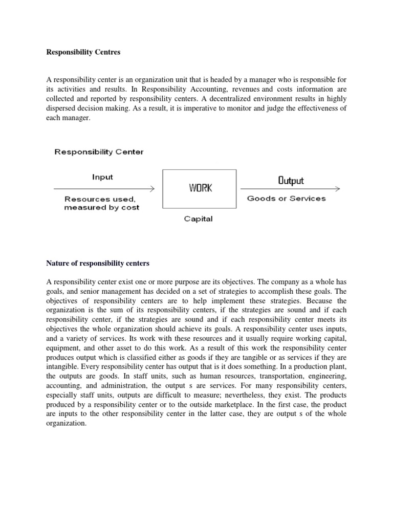Responsibility Centres: Nature of Responsibility Centers | PDF | Profit ...