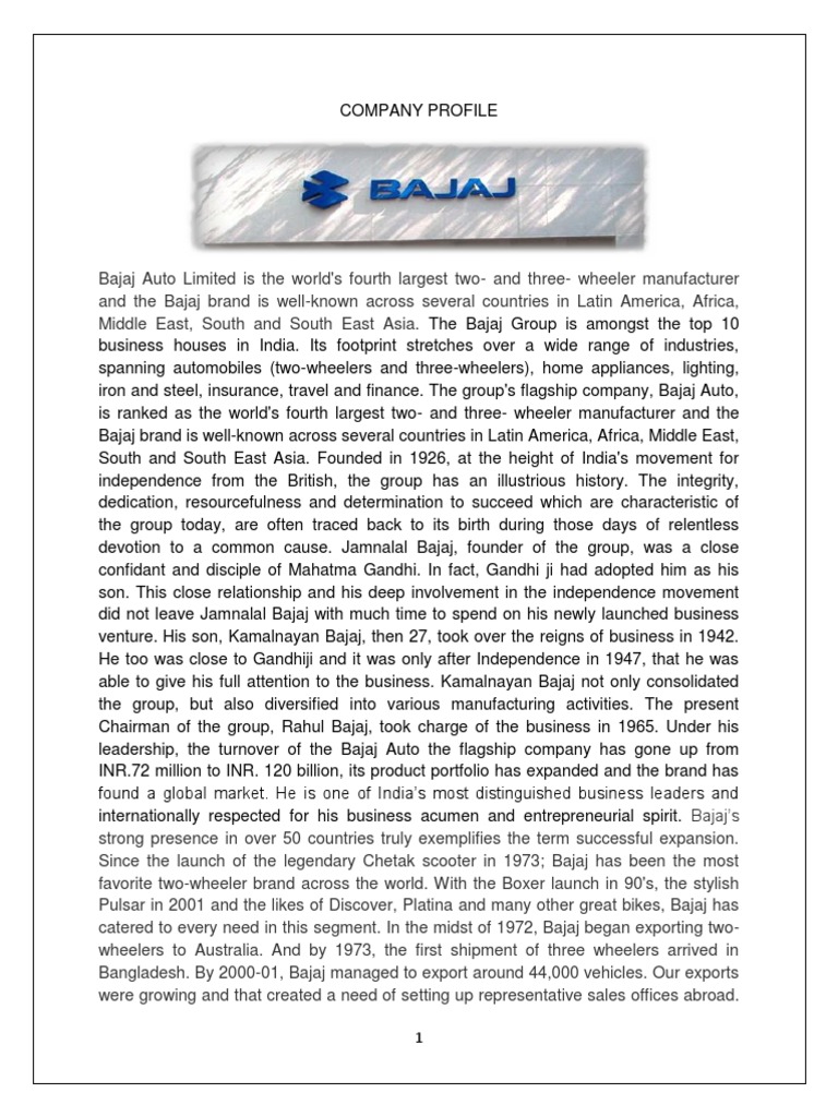 A Comprehensive Profile of Bajaj Auto Limited Outlining its History ...