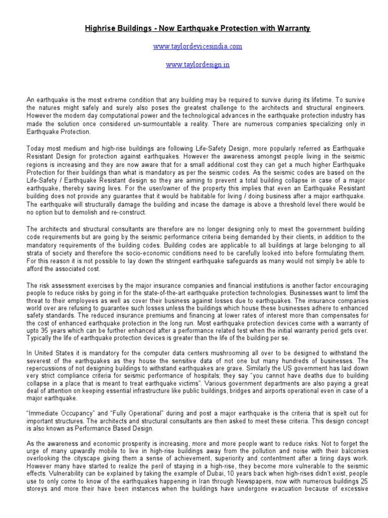 12 Highrises Now Earthquake Protection With Warranty | PDF ...