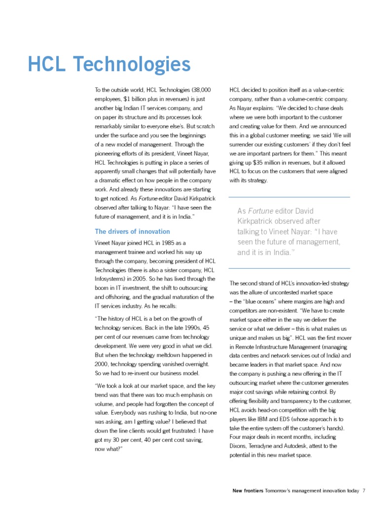 HCL Technologies: The Drivers of Innovation | PDF | Innovation | Employment