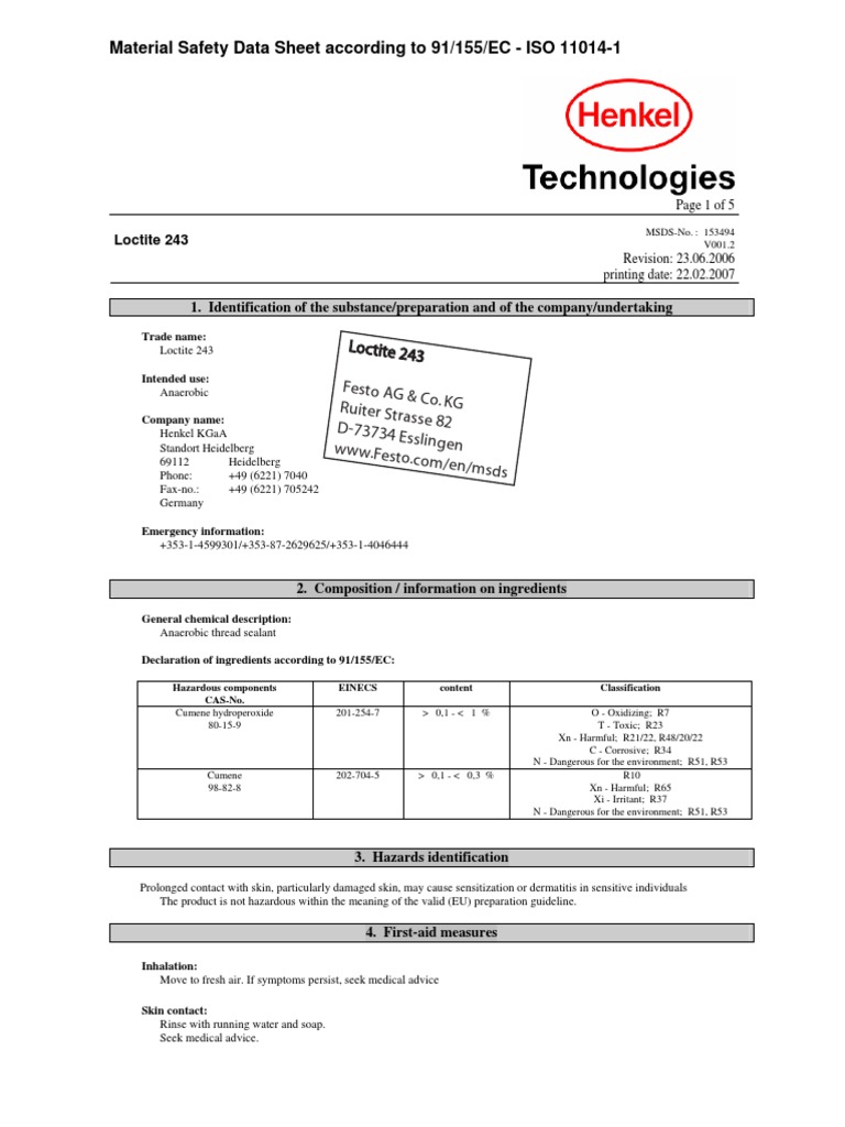 Material Safety Data Sheet According To 91/155/EC - ISO 11014-1 | PDF | Toxicity | Solvent