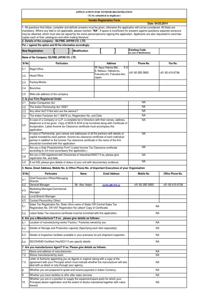 Vendor Registration Form | PDF | Partnership | Taxes