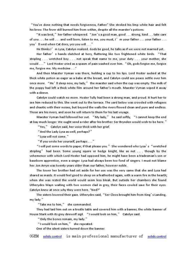 Catelyn's Grief and Maester Vyman's Care | PDF