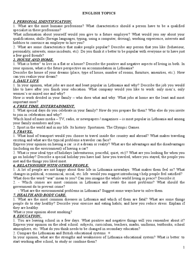 English Topics | PDF | Foreign Language | Languages