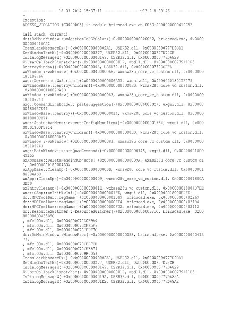 BricsCAD ACCESS_VIOLATION Error Log | PDF | Microcomputers | Data Management