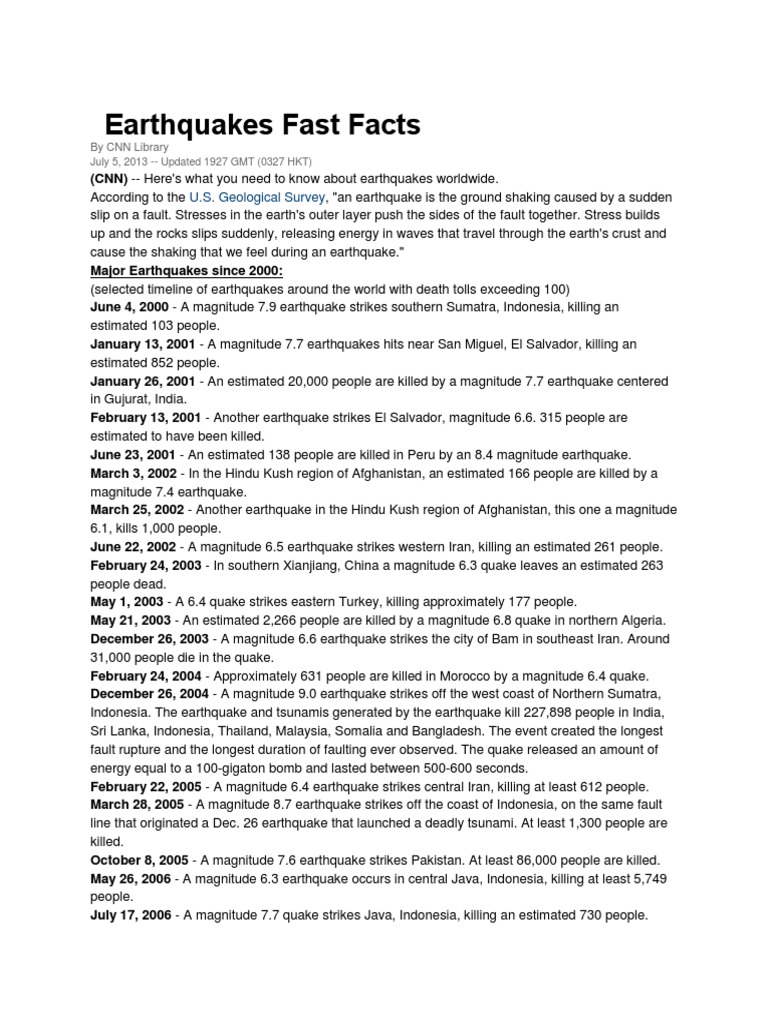 Earthquakes Fast Facts | Download Free PDF | Seismology | Earthquakes
