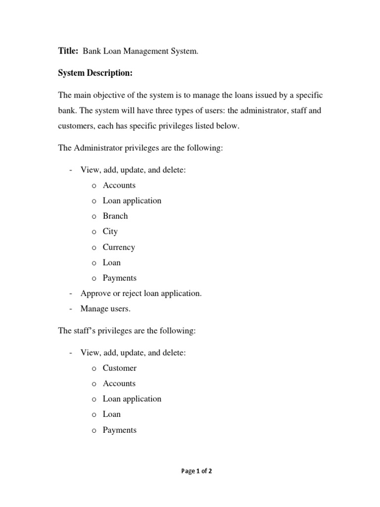 Bank Loan Management System Pdf Payments Banks