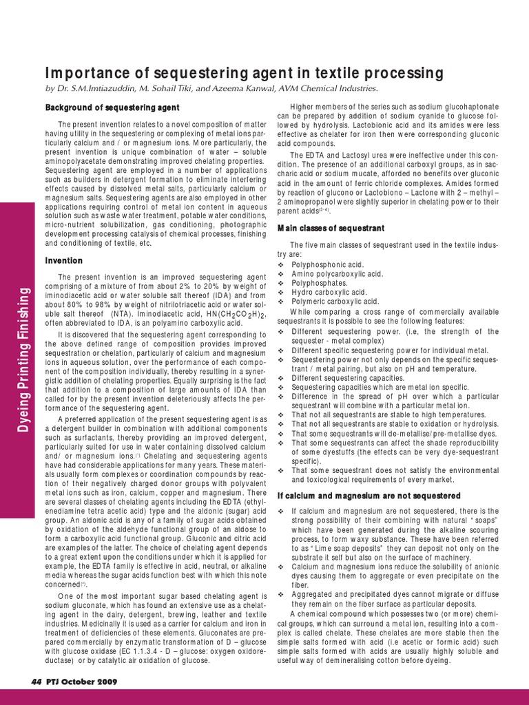 Importance of Sequestering Agent in Textile Processing | PDF ...