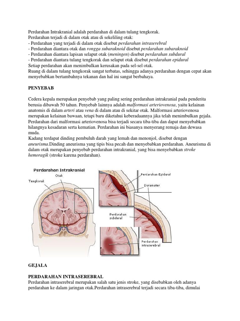 Perdarahan Intrakranial Adalah Perdarahan Di Dalam Tulang Tengkorak | PDF