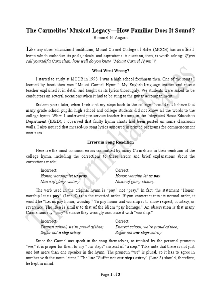 The Carmelites' Musical Legacy-How Familiar Does It Sound? by Rommel N ...