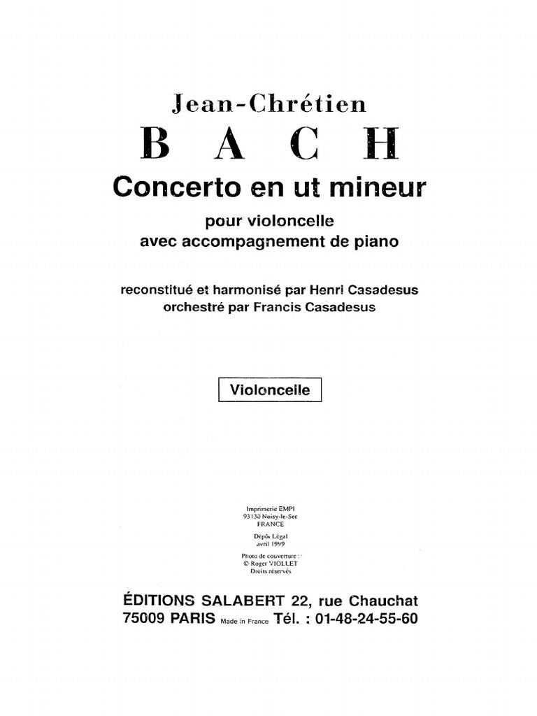 Johann Christian Bach-Cello Concerto in C Minor | PDF