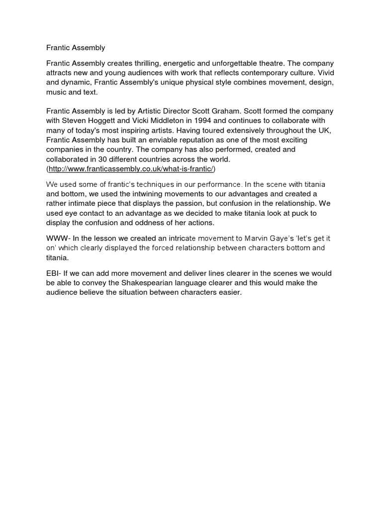 Frantic Assembly | PDF | Art