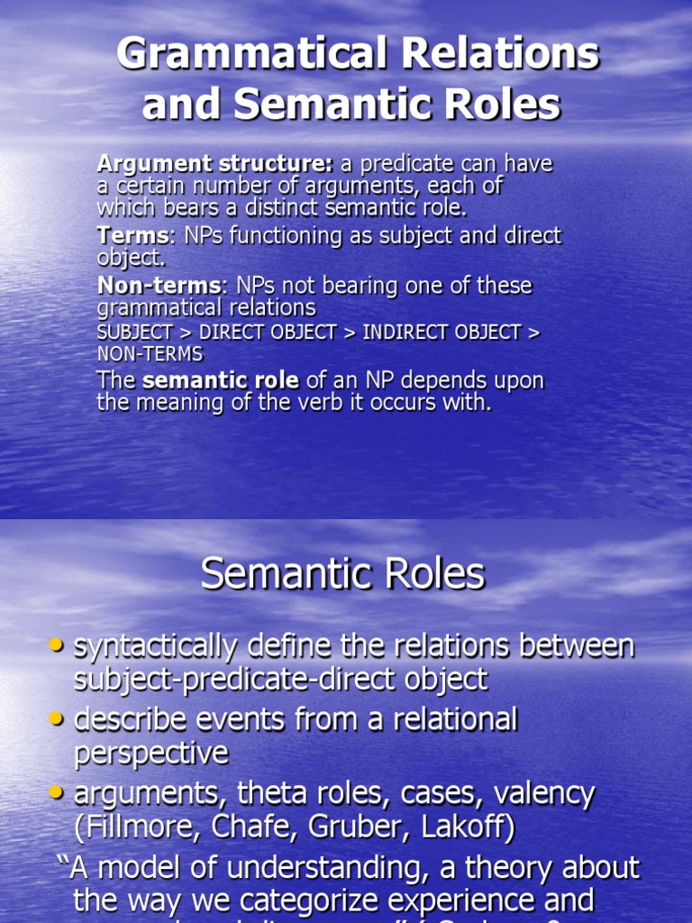 Grammatical Relations And Semantic Roles Pdf Object Grammar Linguistic Typology