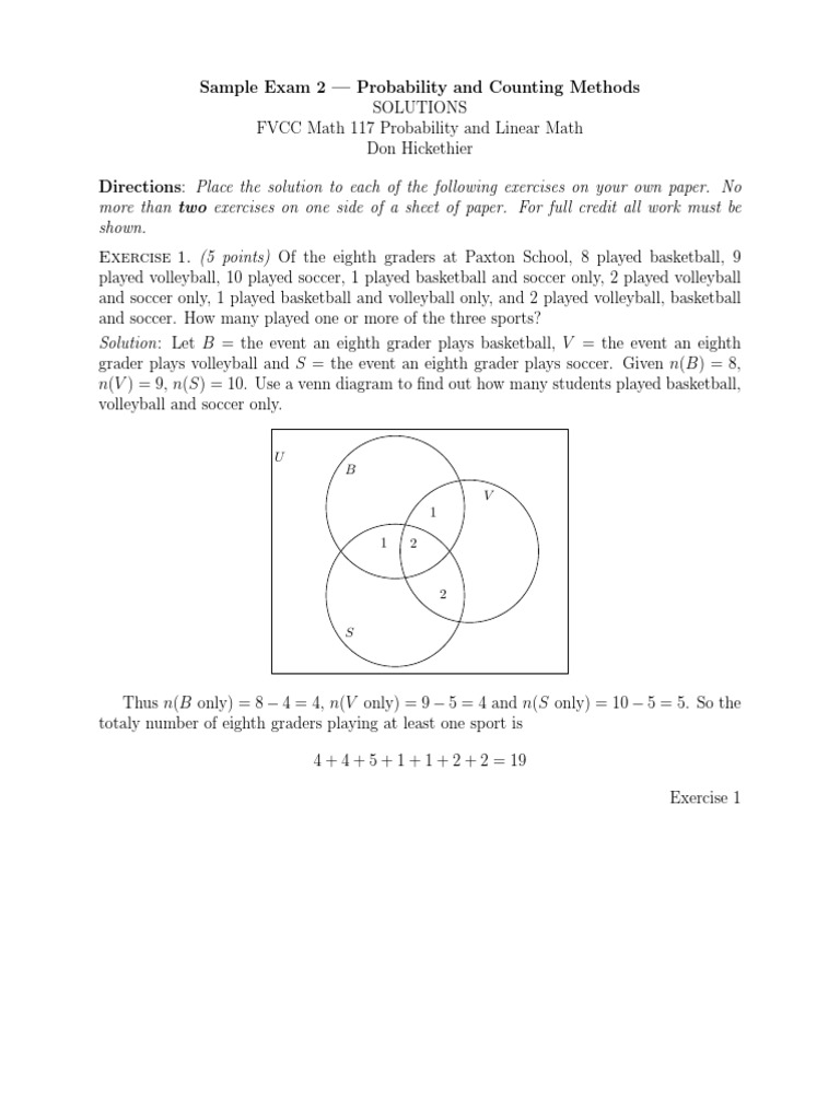Exam 2 solutions key probabilities counting | PDF | Odds | Probability